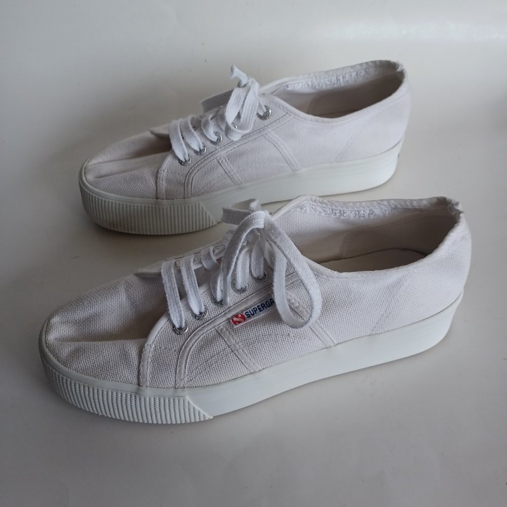 Superga White Lace Up Platform Sneakers - Gem